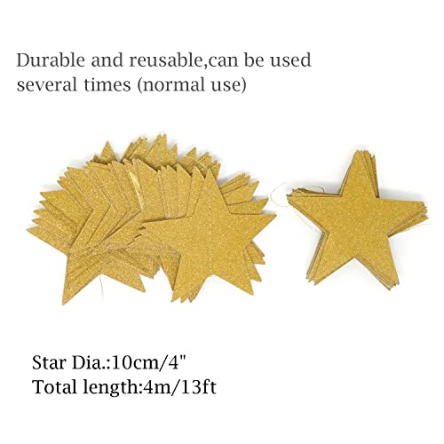 Honbay 2PCS Double Side Glitter Paper Star Garland Christmas Galaxy Banner Christmas Garland - 4 inch in Diameter,13 Feet Long / PCS (Gold)