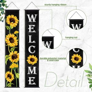 Sunflower Hanging Banners Spring Welcome Porch Banners Flags Fall Door Banners Flag Summer Hanging Banner for Front Door Garden Home Yard Sunflower Party Decorations (Black Background)