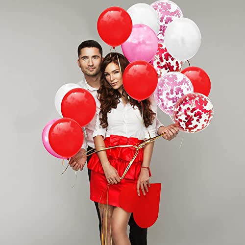 Valentines Day Balloon Pink White Red Confetti Balloons with Red Latex Balloons for Valentine's Day Anniversary Mothers Day Wedding Engagement Party