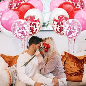 Valentines Day Balloon Pink White Red Confetti Balloons with Red Latex Balloons for Valentine's Day Anniversary Mothers Day Wedding Engagement Party