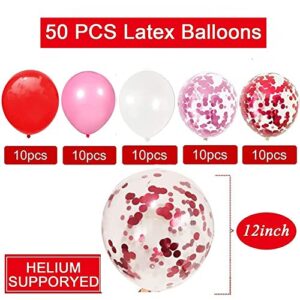 Valentines Day Balloon Pink White Red Confetti Balloons with Red Latex Balloons for Valentine's Day Anniversary Mothers Day Wedding Engagement Party