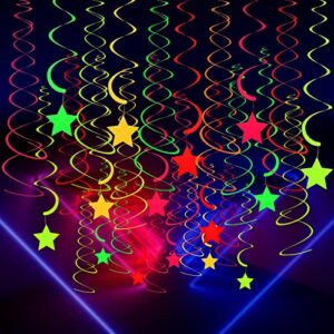 50 pieces glow party supplies hanging swirl decorations neon star swirl hanging decorations for neon party glow party ceiling decorations