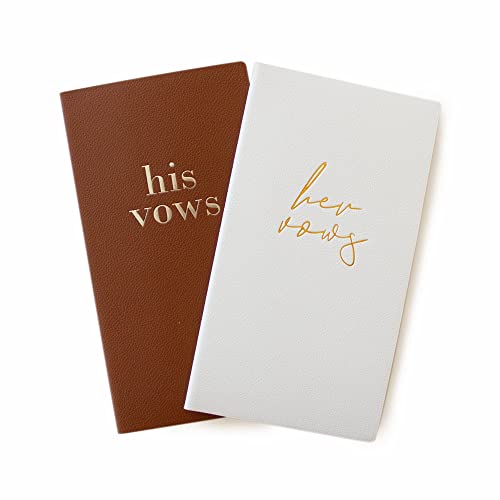 Vow Books, His and Hers Wedding Vow Books, Vow Renewal — Set of 2 Wedding Notebook with 16 Pages — 6.9” x 3.8” PU Leather Booklet Wedding Keepsake (Brown)