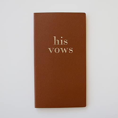 Vow Books, His and Hers Wedding Vow Books, Vow Renewal — Set of 2 Wedding Notebook with 16 Pages — 6.9” x 3.8” PU Leather Booklet Wedding Keepsake (Brown)