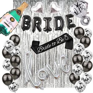 bachelorettesy 28pc bachelorette party favors kit for bride to be bridal shower balloons sash bachelorette party decorations for bridal shower, engagement party decorations set (black)