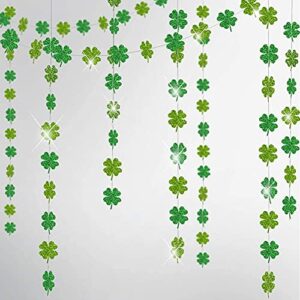 glitter shamrock clover garland for st patricks day decorations spring party garlands streamer banner backdrop hanging saint clover decor irish baby shower wedding birthday parties supplies