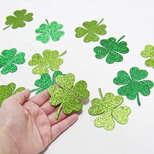 Glitter Shamrock Clover Garland for St Patricks Day Decorations Spring Party Garlands Streamer Banner Backdrop Hanging Saint Clover Decor Irish Baby Shower Wedding Birthday Parties Supplies