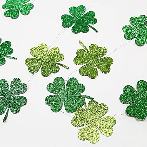 Glitter Shamrock Clover Garland for St Patricks Day Decorations Spring Party Garlands Streamer Banner Backdrop Hanging Saint Clover Decor Irish Baby Shower Wedding Birthday Parties Supplies