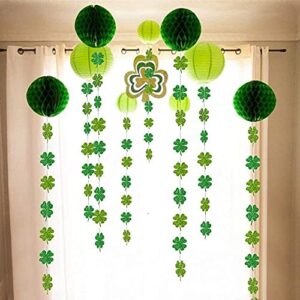 Glitter Shamrock Clover Garland for St Patricks Day Decorations Spring Party Garlands Streamer Banner Backdrop Hanging Saint Clover Decor Irish Baby Shower Wedding Birthday Parties Supplies