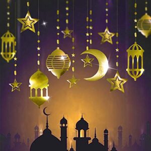 16pcs islamic gold star crescent moon lantern ramadan garland eid decoration home happy ramadan mubarak party decor hanging streamer wedding backdrop banner aladdin birthday party supplies