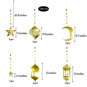 16pcs Islamic Gold Star Crescent Moon Lantern Ramadan Garland EID Decoration Home Happy Ramadan Mubarak Party Decor Hanging Streamer Wedding Backdrop Banner Aladdin Birthday Party Supplies