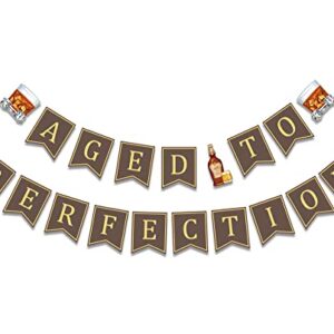 Age To Perfection Birthday Banner, Whiskey Inspired Bday Party Decoration, 30th 40th 50th Birthday Bunting Sign