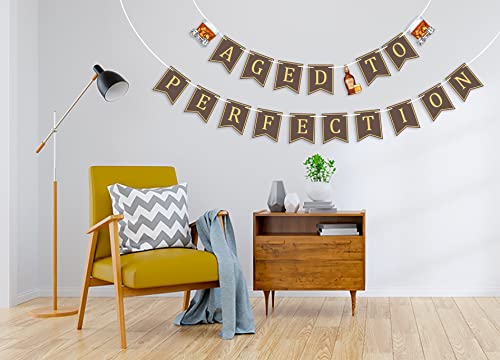 Age To Perfection Birthday Banner, Whiskey Inspired Bday Party Decoration, 30th 40th 50th Birthday Bunting Sign