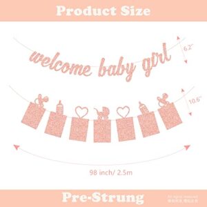 Baby Shower Decorations for Girl - Welcome Baby Girl Banner and Baby Shower Photo Banner for baby girl shower decor(rose gold)