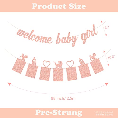 Baby Shower Decorations for Girl - Welcome Baby Girl Banner and Baby Shower Photo Banner for baby girl shower decor(rose gold)