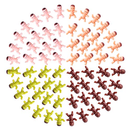 Lamoutor 200 Pieces Mini Plastic Babies Mixed Race For Baby Shower Party Favor Supplies Ice Cube Game Party Decorations 1 Inch (Dark Brown, Latin, Pink, Green)