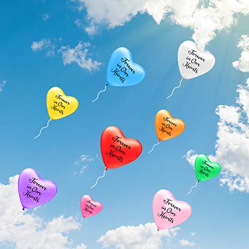 72 Pieces Memorial Balloons Funeral Balloon Heart Memory Balloons to Release in Sky Remembrance Personalized Balloons for Loss Beloved One with 2 Rolls White Ribbon for Funeral Memorial Decorations