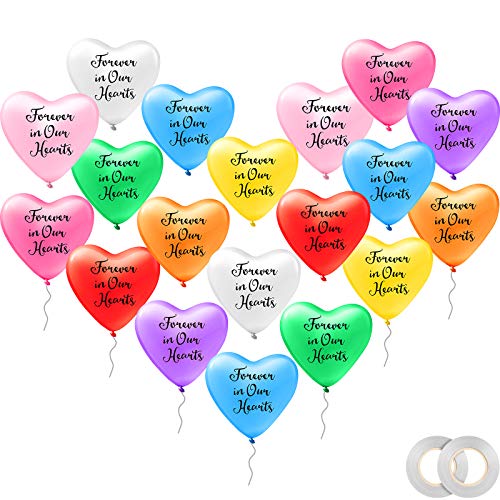 72 Pieces Memorial Balloons Funeral Balloon Heart Memory Balloons to Release in Sky Remembrance Personalized Balloons for Loss Beloved One with 2 Rolls White Ribbon for Funeral Memorial Decorations