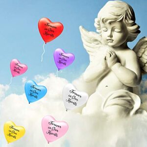 72 Pieces Memorial Balloons Funeral Balloon Heart Memory Balloons to Release in Sky Remembrance Personalized Balloons for Loss Beloved One with 2 Rolls White Ribbon for Funeral Memorial Decorations