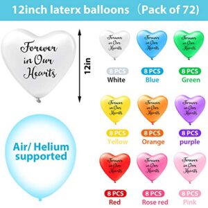 72 Pieces Memorial Balloons Funeral Balloon Heart Memory Balloons to Release in Sky Remembrance Personalized Balloons for Loss Beloved One with 2 Rolls White Ribbon for Funeral Memorial Decorations