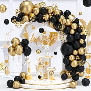 dkcpisco black gold balloons garland kit, 122pcs black metallic gold confetti latex balloons arch kit for graduation birthday weddings with long strip and balloon dot glue