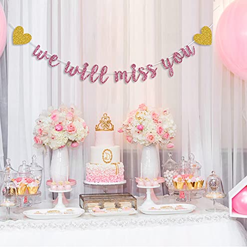 URYYRIT Rose Gold Glitter We Will Miss You Banner Retirement Party Decorations Sign Going Away Party Decor Farewell Party Decorations, Rosered