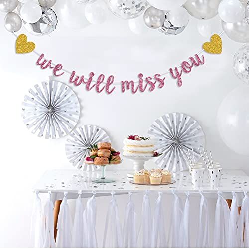 URYYRIT Rose Gold Glitter We Will Miss You Banner Retirement Party Decorations Sign Going Away Party Decor Farewell Party Decorations, Rosered