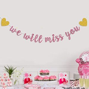 URYYRIT Rose Gold Glitter We Will Miss You Banner Retirement Party Decorations Sign Going Away Party Decor Farewell Party Decorations, Rosered