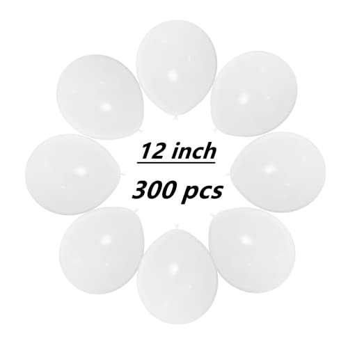 300 pack White Balloons, 12 Inch White Latex Balloons for Party Supplies and Decorations