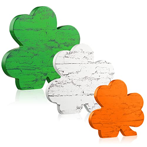 3 Pieces St. Patrick's Day Table Wooden Signs Saint Patty's Day Shamrock Wooden Decorations Irish Themed Freestanding Table Plaque St. Patricks Centerpiece for Home Desk Office Party