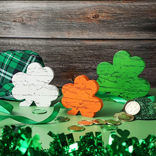 3 Pieces St. Patrick's Day Table Wooden Signs Saint Patty's Day Shamrock Wooden Decorations Irish Themed Freestanding Table Plaque St. Patricks Centerpiece for Home Desk Office Party