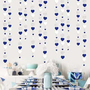 52 Ft Navy Blue Silver Love Heart Garlands Silver Royal Blue Hanging Streamer Banners for Anniversary Valentines Bachelorette Engagement Wedding Baby Bridal Shower Birthday Party Decorations Supplies