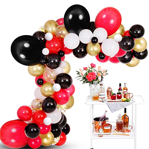 Black White Red Balloon Garland Kit, 125 Pack Balloons Garland Kit Including 18INCH Black Red Balloons Ideal for Casino Card Night Poker Las Vegas Party Decorations