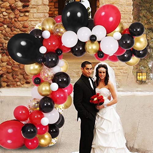 Black White Red Balloon Garland Kit, 125 Pack Balloons Garland Kit Including 18INCH Black Red Balloons Ideal for Casino Card Night Poker Las Vegas Party Decorations