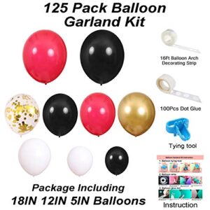 Black White Red Balloon Garland Kit, 125 Pack Balloons Garland Kit Including 18INCH Black Red Balloons Ideal for Casino Card Night Poker Las Vegas Party Decorations