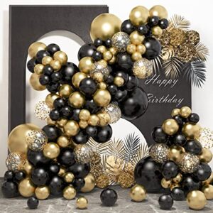 132Pcs Black and Gold Balloons Garland Arch Kit, Metallic Confetti Gold Black Graduation Balloons for Men Women Birthday Anniversary Wedding Retirement 2023 Graduation Party Decorations