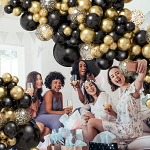 132Pcs Black and Gold Balloons Garland Arch Kit, Metallic Confetti Gold Black Graduation Balloons for Men Women Birthday Anniversary Wedding Retirement 2023 Graduation Party Decorations