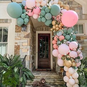 sherpaa Sage Green Pink Balloon Garland Arch Kit, Baby Pink Blush Gold Metallic Latex Balloons, 18 inch Big Sage Green and pink Balloon for Wedding Bride Baby Shower Birthday Evening Decor