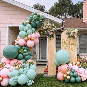 sherpaa Sage Green Pink Balloon Garland Arch Kit, Baby Pink Blush Gold Metallic Latex Balloons, 18 inch Big Sage Green and pink Balloon for Wedding Bride Baby Shower Birthday Evening Decor