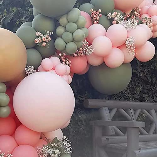 sherpaa Sage Green Pink Balloon Garland Arch Kit, Baby Pink Blush Gold Metallic Latex Balloons, 18 inch Big Sage Green and pink Balloon for Wedding Bride Baby Shower Birthday Evening Decor