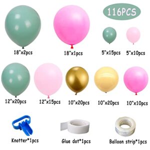 sherpaa Sage Green Pink Balloon Garland Arch Kit, Baby Pink Blush Gold Metallic Latex Balloons, 18 inch Big Sage Green and pink Balloon for Wedding Bride Baby Shower Birthday Evening Decor