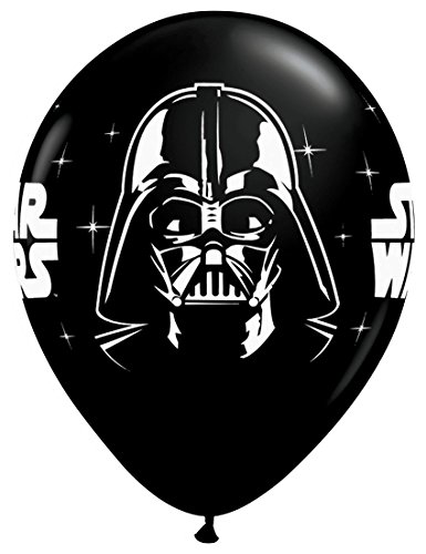 Qualatex Star Wars Biodegradable Latex Balloons Onyx Black with White Prints All-Around of Darth Vader and Yoda, 11-Inch Round (12-Units)