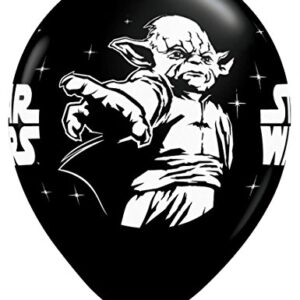 Qualatex Star Wars Biodegradable Latex Balloons Onyx Black with White Prints All-Around of Darth Vader and Yoda, 11-Inch Round (12-Units)