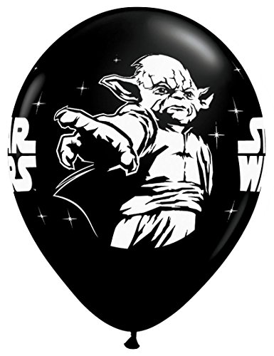 Qualatex Star Wars Biodegradable Latex Balloons Onyx Black with White Prints All-Around of Darth Vader and Yoda, 11-Inch Round (12-Units)