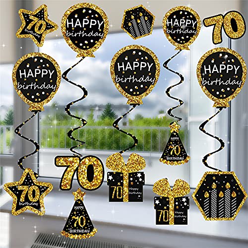 70th birthday decorations for men - (21pack) cheers to 70 years black gold glitter banner for women, 6 paper Poms, 6 Hanging Swirl, 7 decorations stickers. 70 Years Old Party Supplies gifts for men