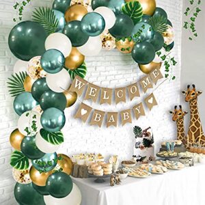 ola memoirs safari baby shower decorations jungle theme party supplies with lush green balloon garland arch kit backdrop, banner, tropical palm leaves, balloons strip, ivy vines decor for boy and girl