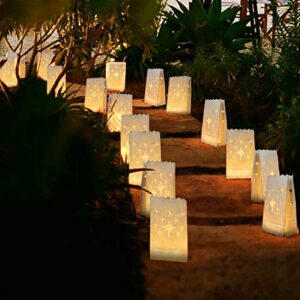 Homemory 50 PCS White Luminary Bags, Flame Resistant Candle Bags, Stars Design Luminaries for Wedding, Party, Halloween, Thanksgiving, Christmas