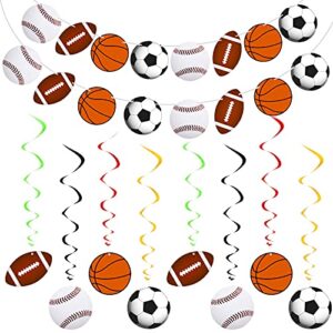 18 pieces sports party decorations sports themed birthday party supplies 2 pieces sports theme banner and 16 pieces hanging swirl sports bunting basketball football soccer baseball paper garland