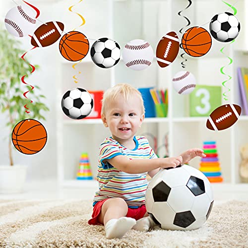 18 Pieces Sports Party Decorations Sports Themed Birthday Party Supplies 2 Pieces Sports Theme Banner and 16 Pieces Hanging Swirl Sports Bunting Basketball Football Soccer Baseball Paper Garland