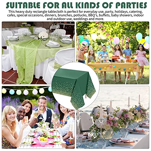 Tegeme Plastic Tablecloth for Parties Disposable Gold Stamping Dot Confetti 108 x 54 Inch Birthday Party Wedding Dinner Decors Rectangle Tabless(Green, Gold,4 Packs)